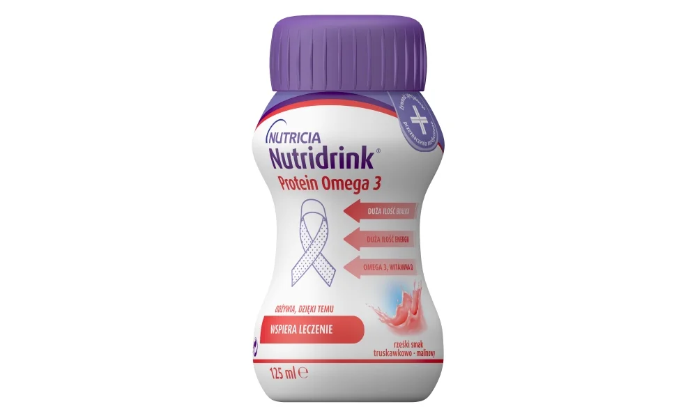 Nutridrink Protein Omega 3 o rześkim smaku truskawkowo-malinowym 4x125 ...