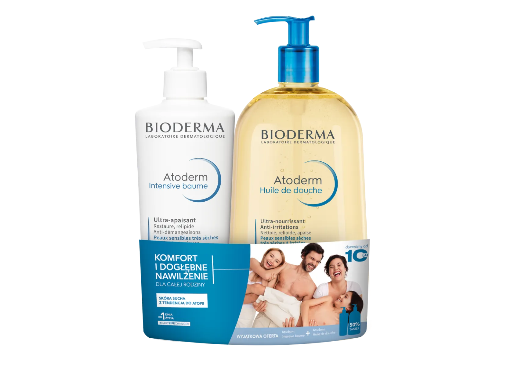 Bioderma Zestaw Atoderm Intensive baume, 500 ml + Huile de douche, 1 l ...