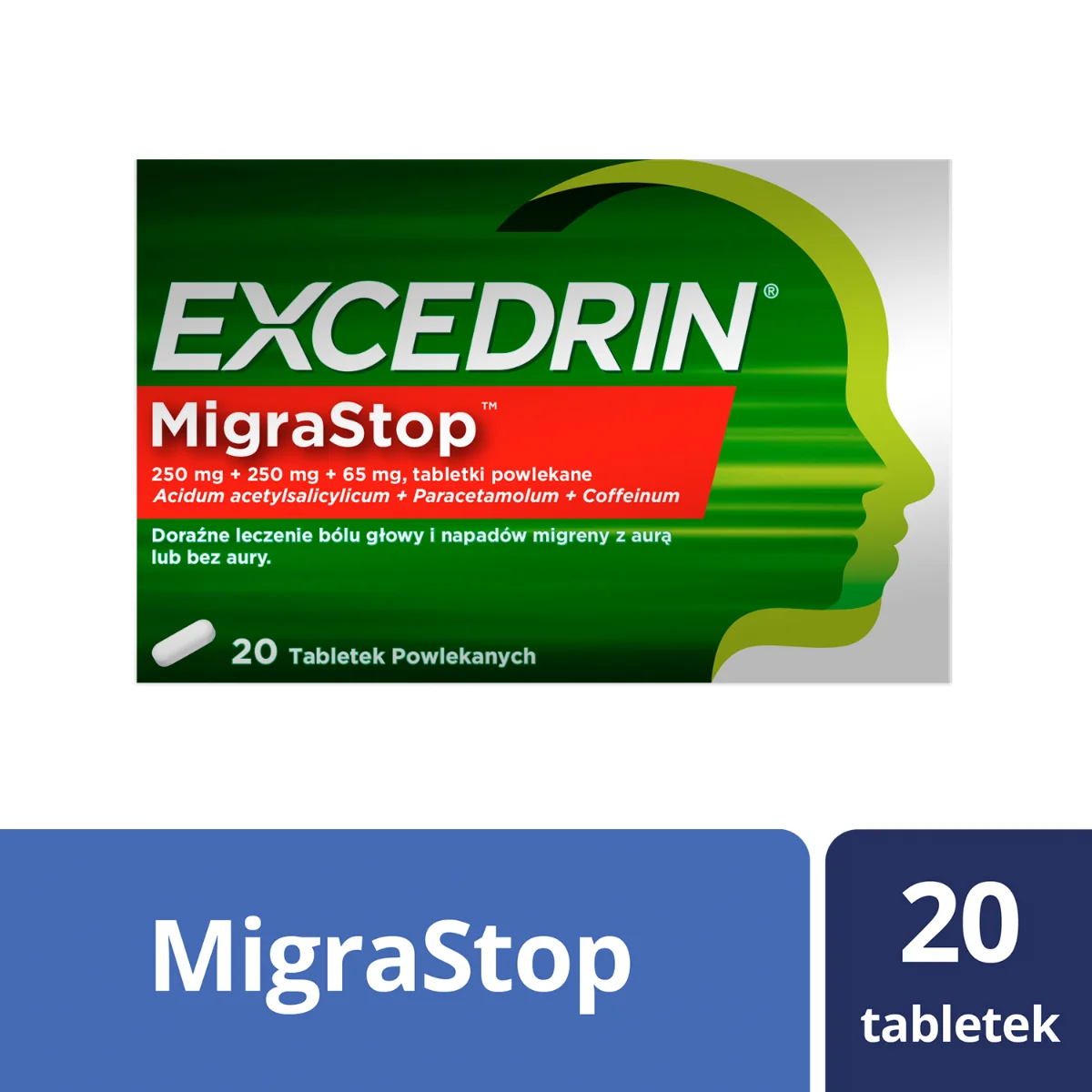 Excedrin MigraStop, 20 tabletek – ulotka, cena, skład| drmax.pl